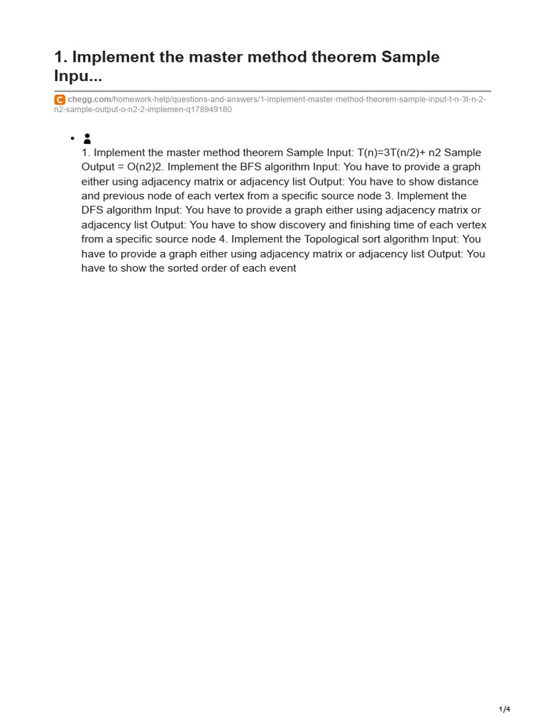 1 Implement The Master Method Theorem Sample Inpu | PDF