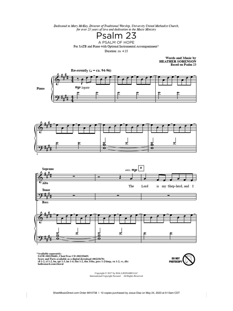 Psalm 23 Satb Heather Sorenson Pdf