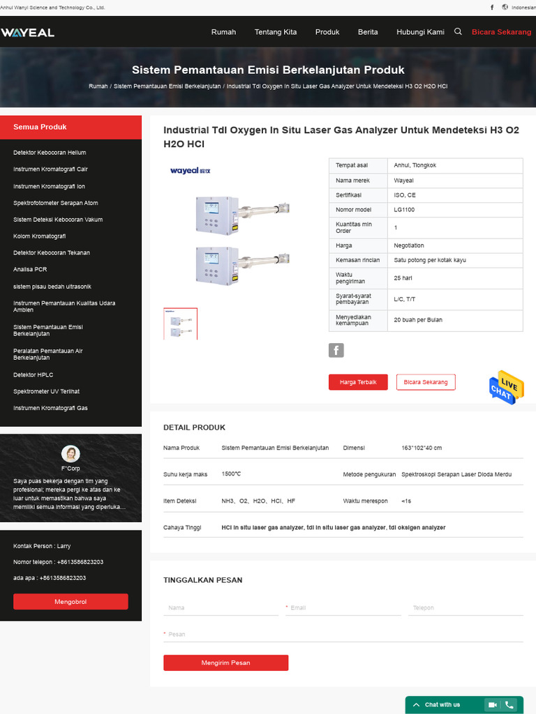 Waveal Industrial TDL Oxygen in Situ Laser Gas Analyzer Untuk Mendeteksi H3 O2 H2O HCI | PDF