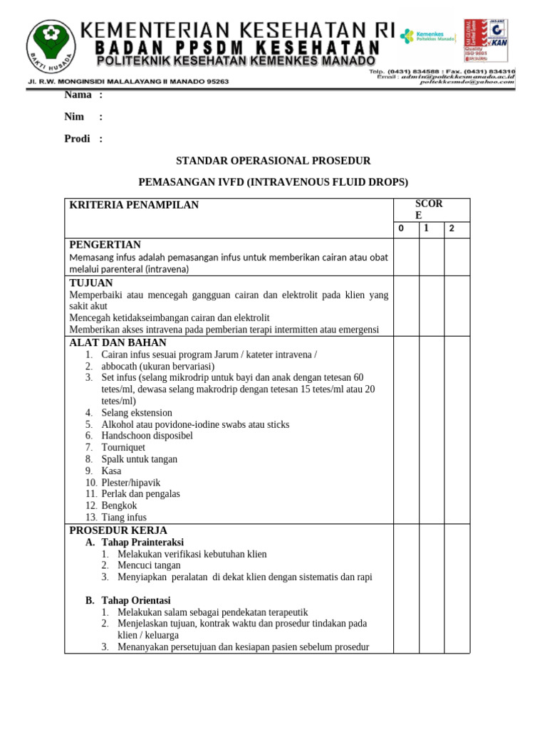 Sop Pemasangan Ivdf Nilai-1 | PDF