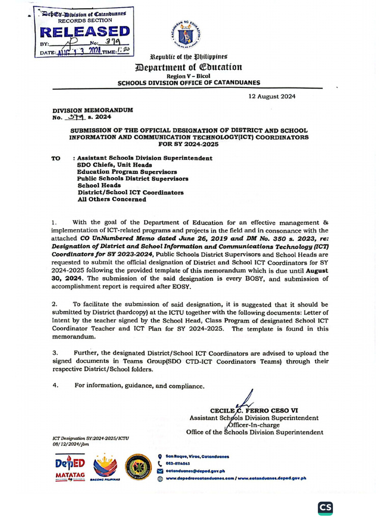 Rec DM 379 S.2024 Submission of The Official Designation of District ... Rec DM 379 S.2024 Submission of The Official Designation of District ...