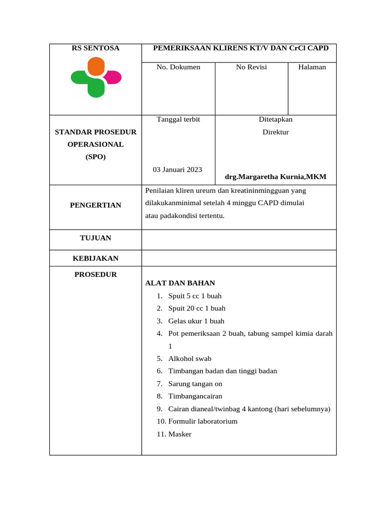 SPO PEMERIKSAAN KLIRENS KTV DAN CRCL CAPD | PDF | Self-Improvement