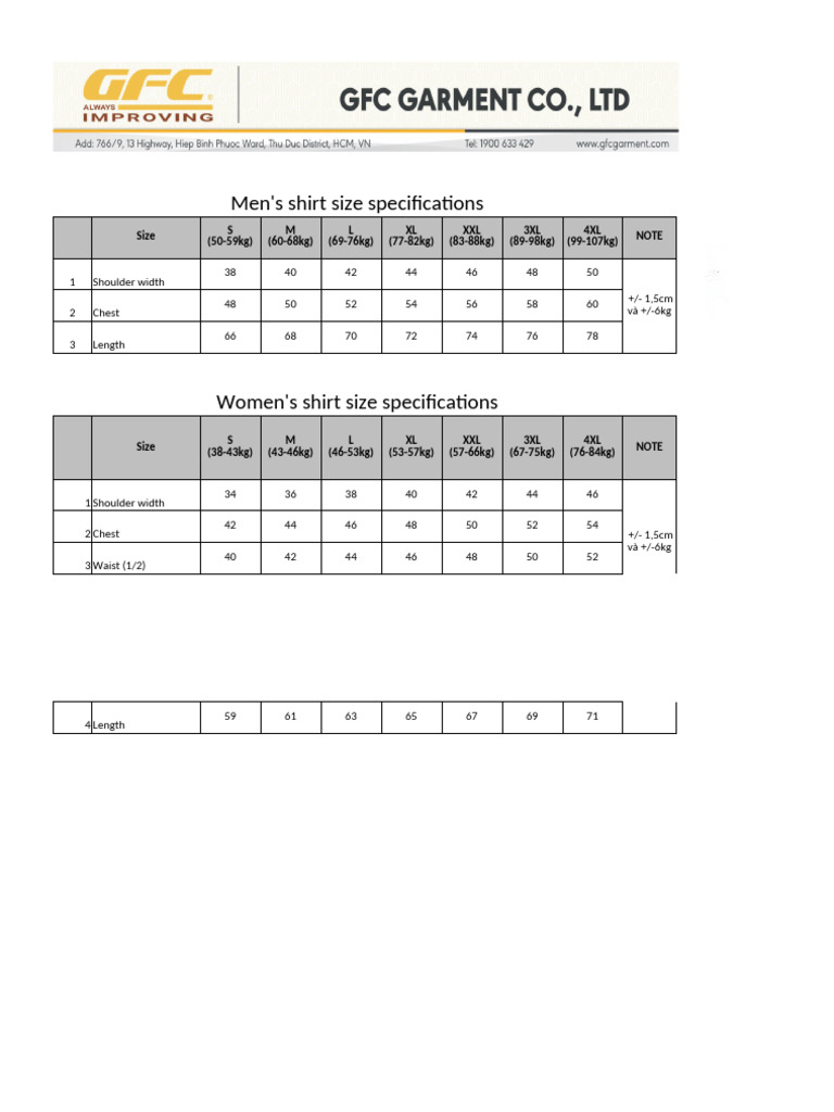 Size Chart GFC | PDF