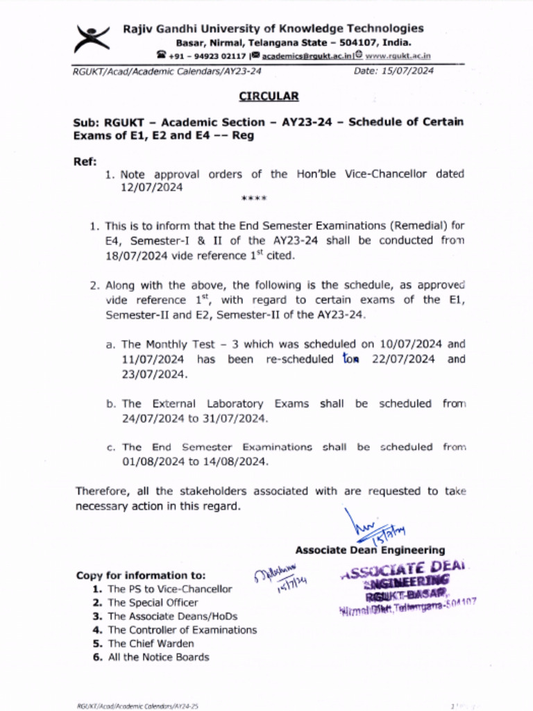 Circular Schedule of E4S1, E4S2 Rem and E1S2 & E2S2 MT3 | PDF