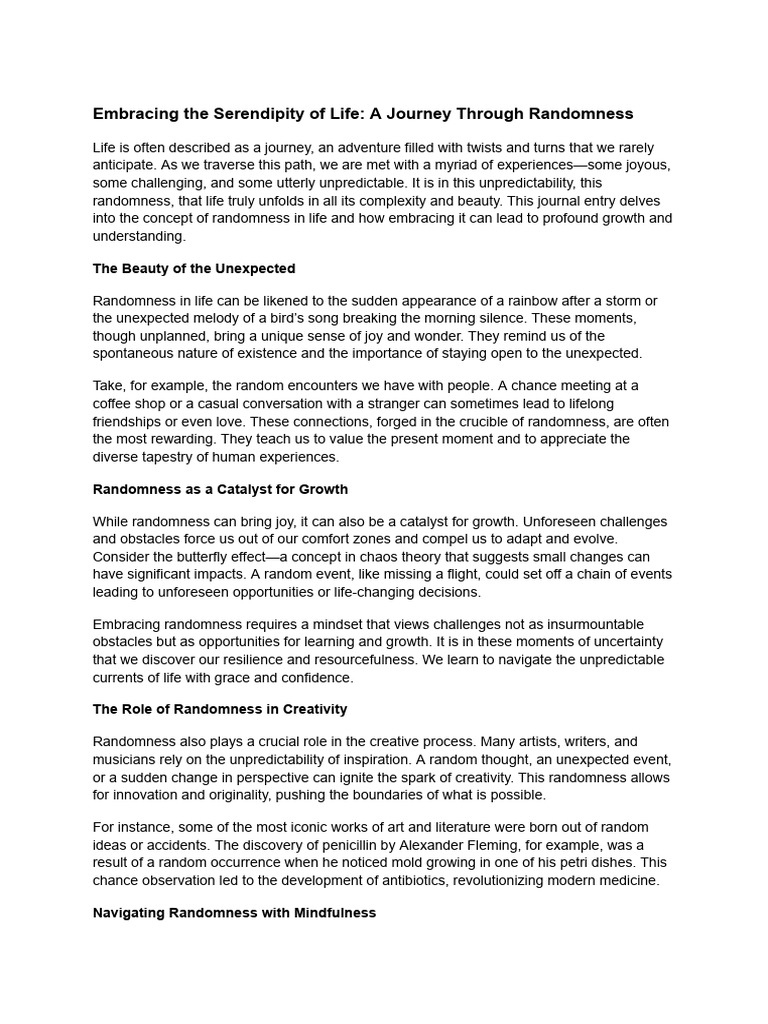 Embracing The Serendipity of Life - A Journey Through Randomness | PDF