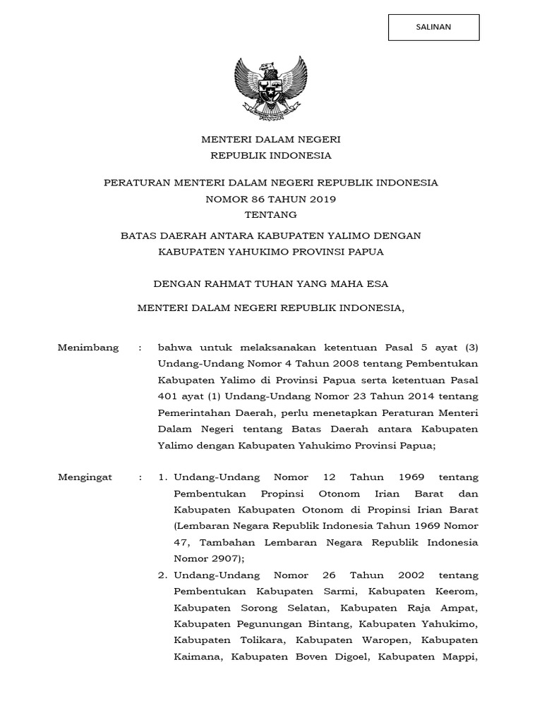 Permendagri 86 TH - 2019 | PDF
