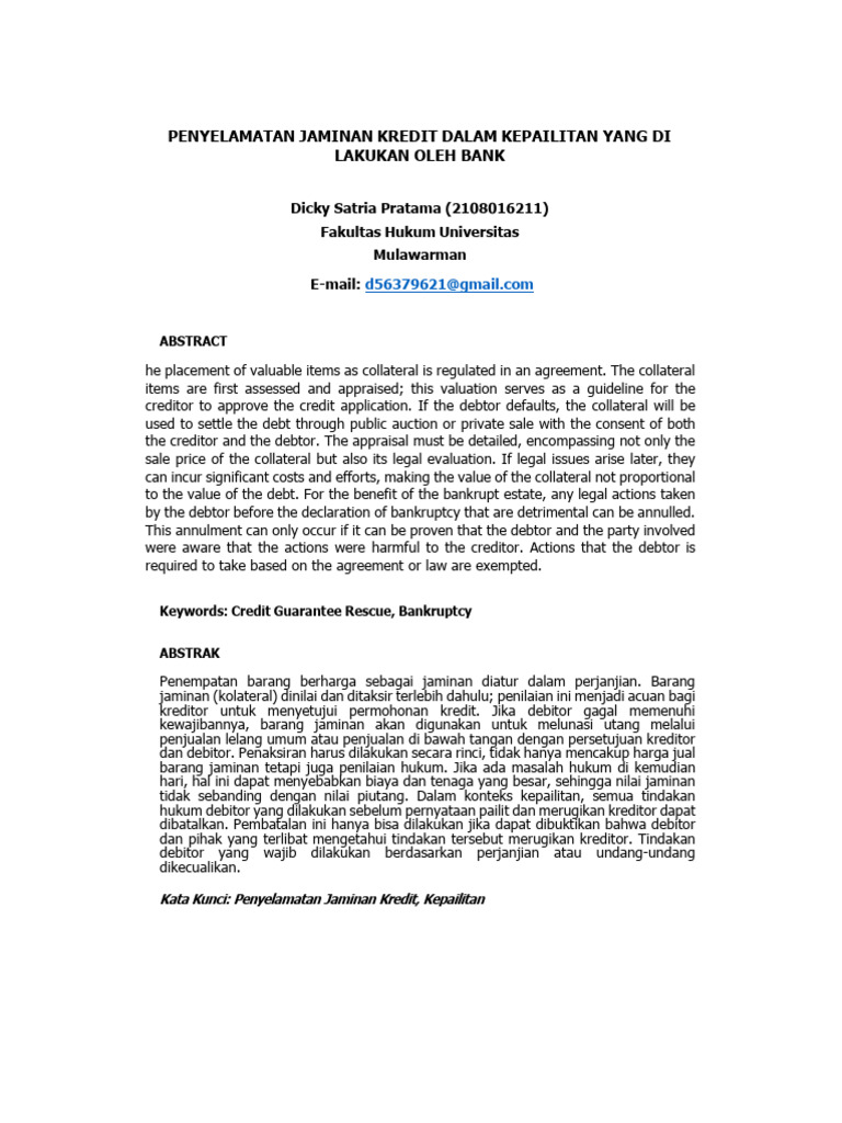 Turnitin Dicky Satria Pratama - 2108016211 - UAS Hukum Jaminan Penyelesaian Hutang. | PDF