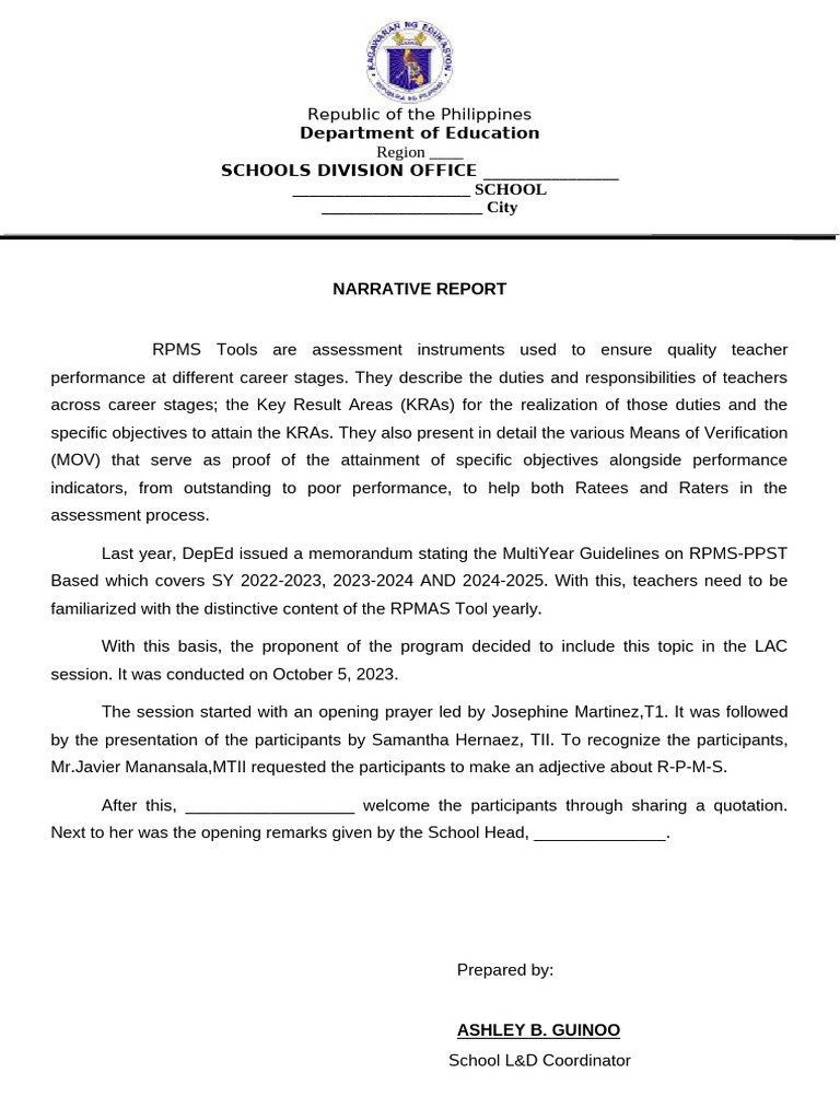 RPMS Narrative Report - Ashguifiles | PDF