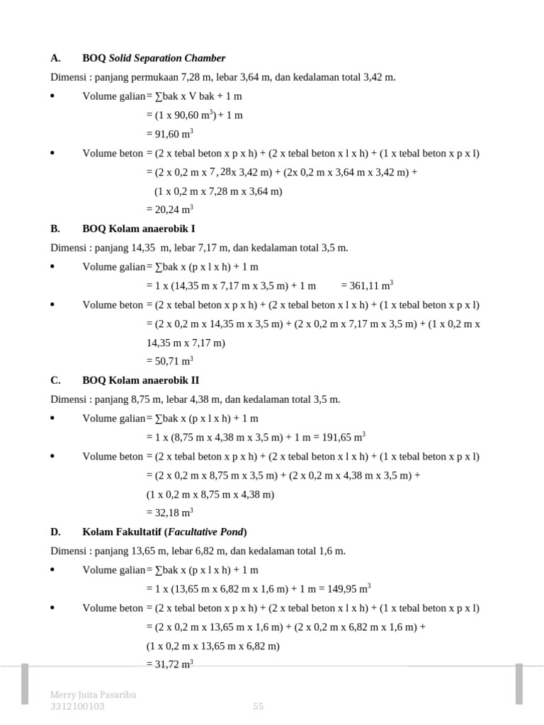 A. BOQ Solid Separation Chamber: Merry Juita Pasaribu 3312100103 55 | PDF