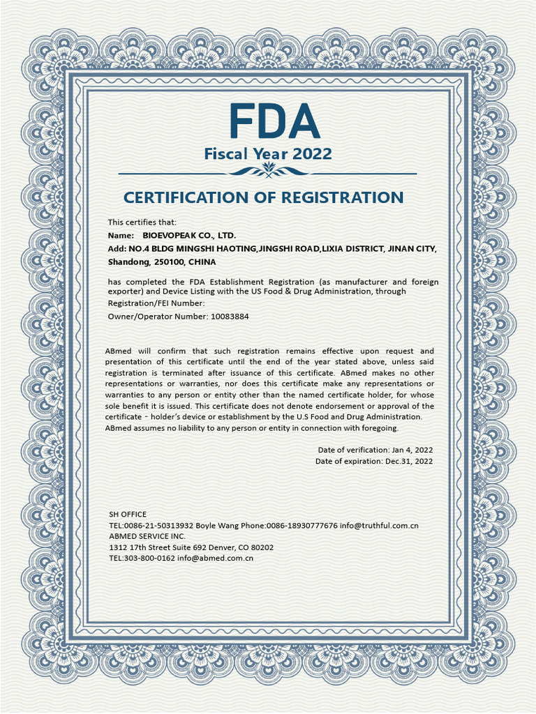 Fiscal Year 2022 Certification of Registration: This Certifies That | PDF