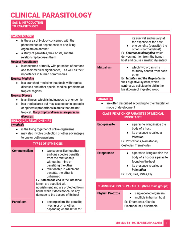 Parasitology Sas 1 2 | PDF