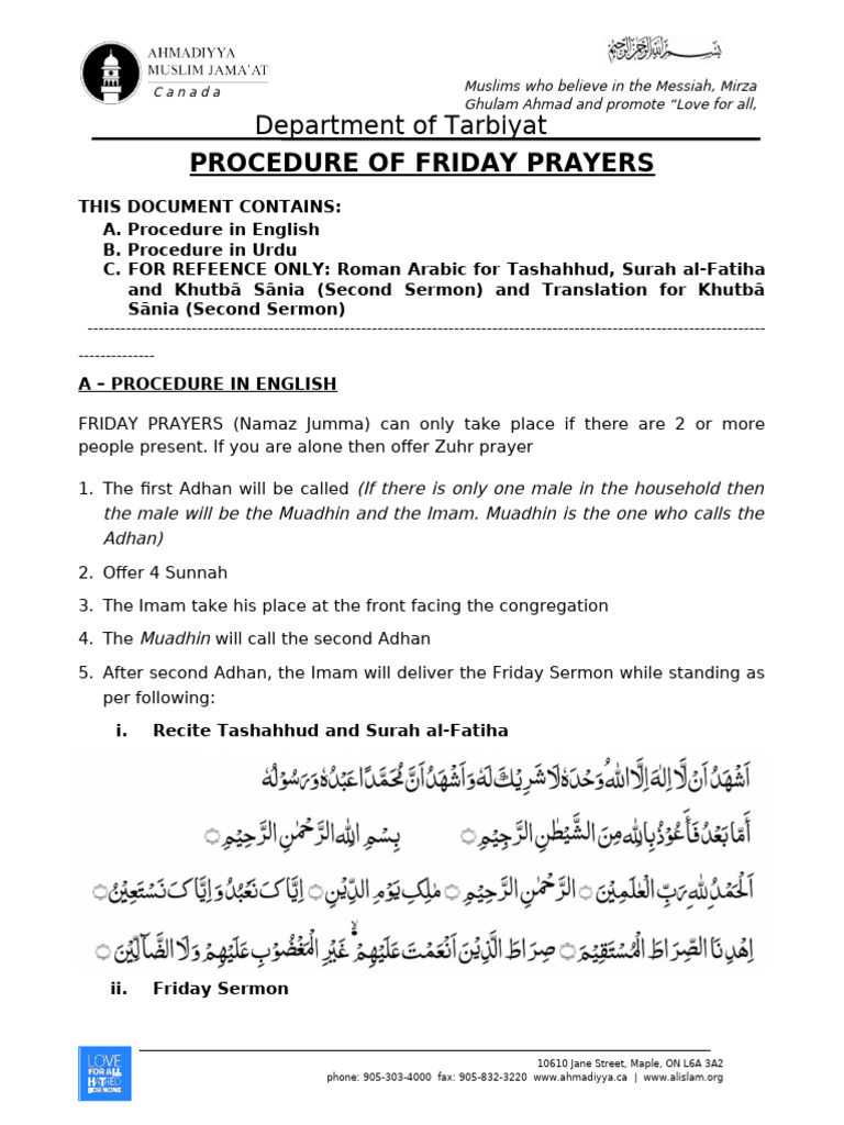 Procedure of Friday Prayers | PDF