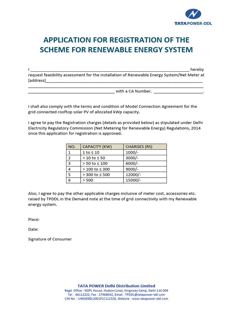 4.TPDDL Net Metering Registration Form | PDF