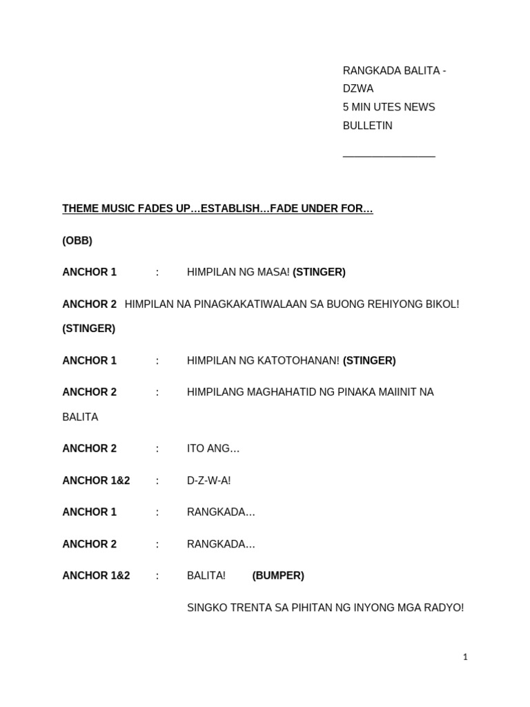Rangkada Balita Mother Script | PDF | Sports & Recreation
