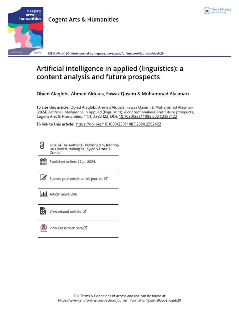 Artificial Intelligence In Applied Linguistics A Content Analysis Pdf