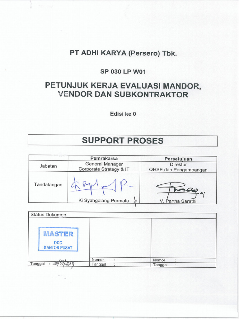 SP 030 LP w01 Petunjuk Kerja Evaluasi Mandor Vendor Dan Subkontraktor Edisi 0 | PDF