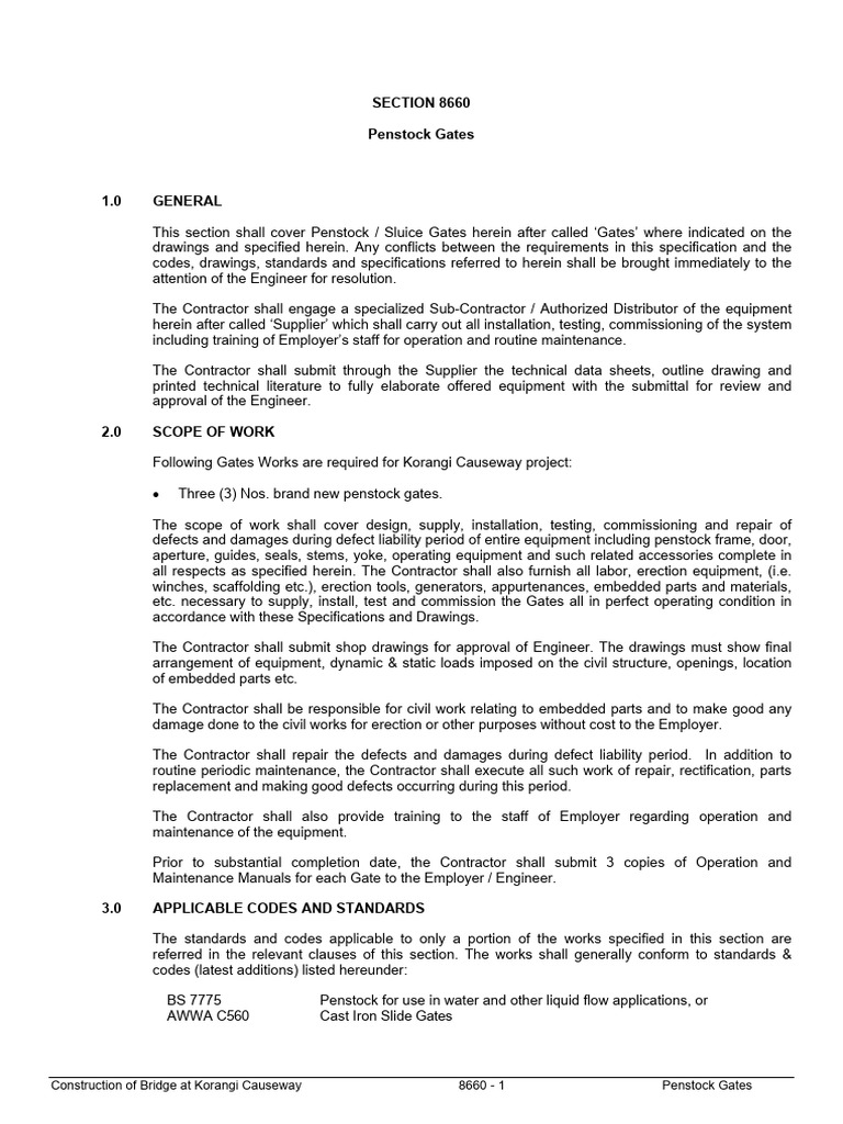 Penstock Gates Specification (16-4-2024) | PDF