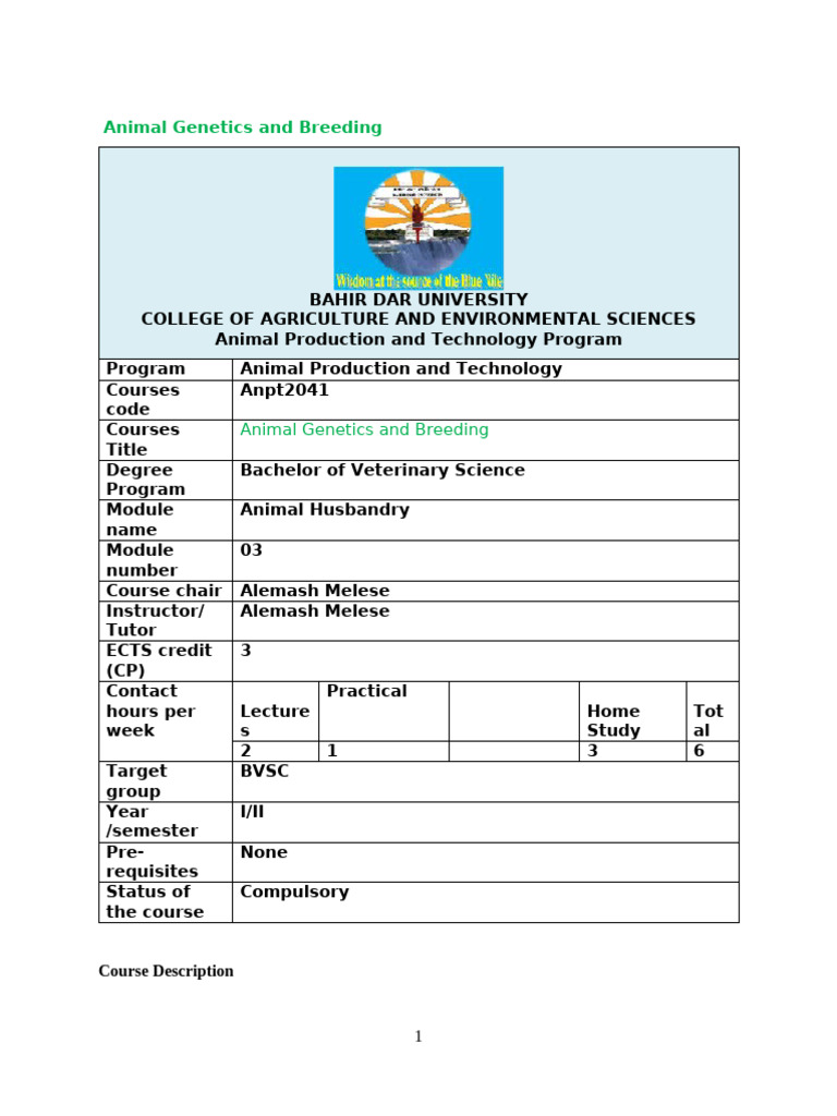 AnGB COURSE GUIDE BOOK (2010) | PDF | Genetics | Plant Breeding