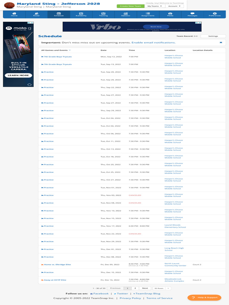 TeamSnap Premium Plan Schedule | PDF