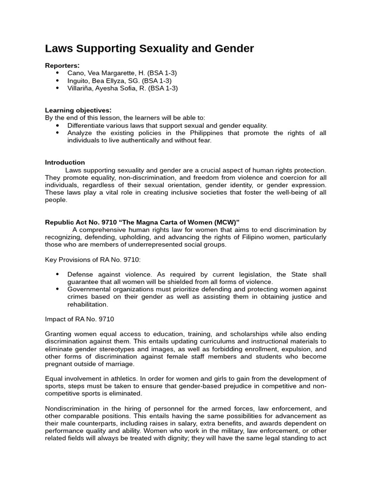 Laws Supporting Sexuality and Gender | PDF