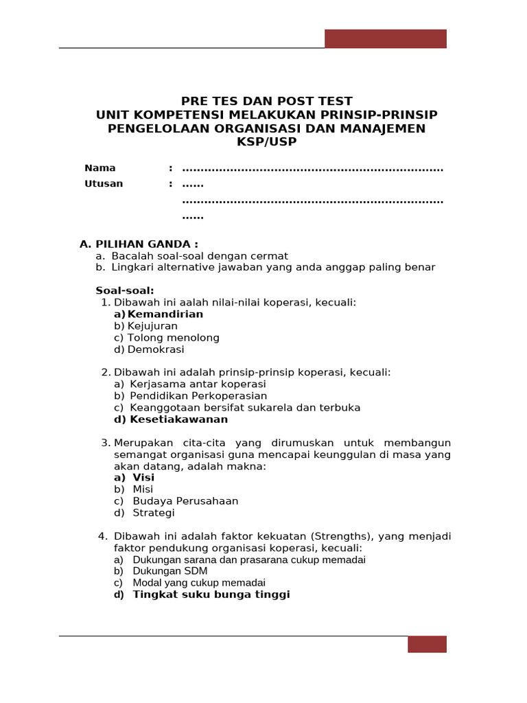 2.5. Pre Post Test PPOM - Balatkop | PDF | Career & Growth