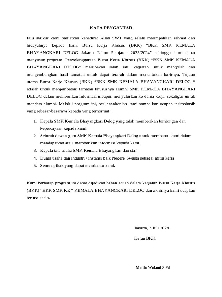 Proposal BKK Lengkap (Wulan) . | PDF