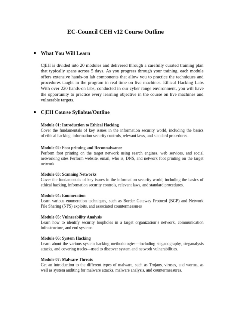 CEH Course Outline | PDF