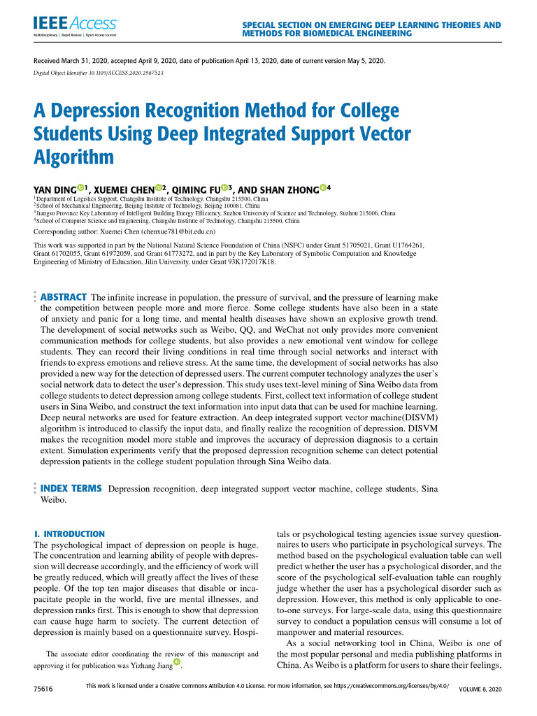 A Depression Recognition Method For College Students Using Deep Integrated Support Vector ...