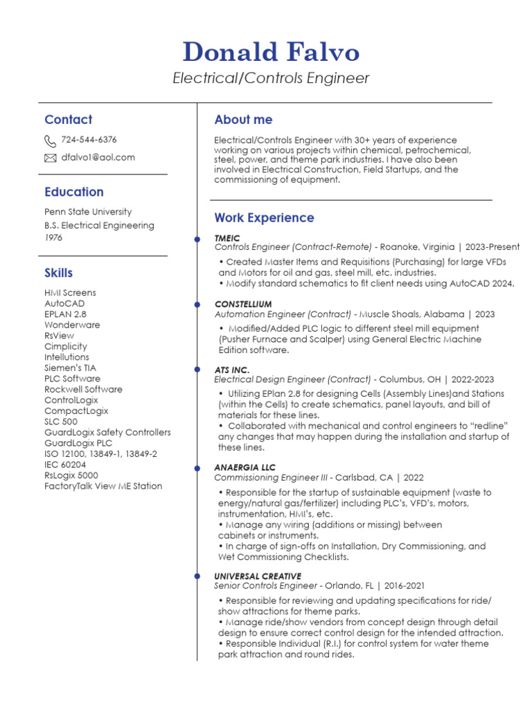 Don Falvo Resume 2024 - REVISED | PDF | Programmable Logic Controller | Home & Garden