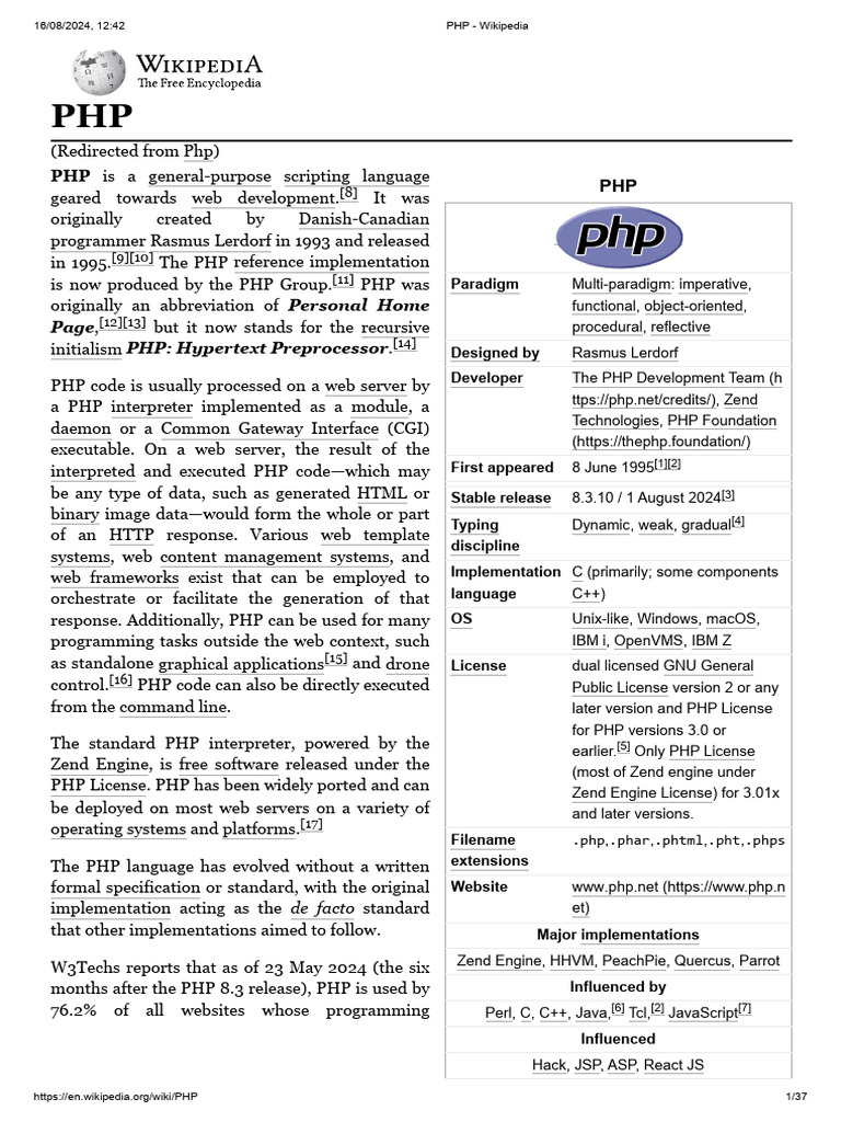 PHP Is A General-Purpose Scripting Language: Page | PDF