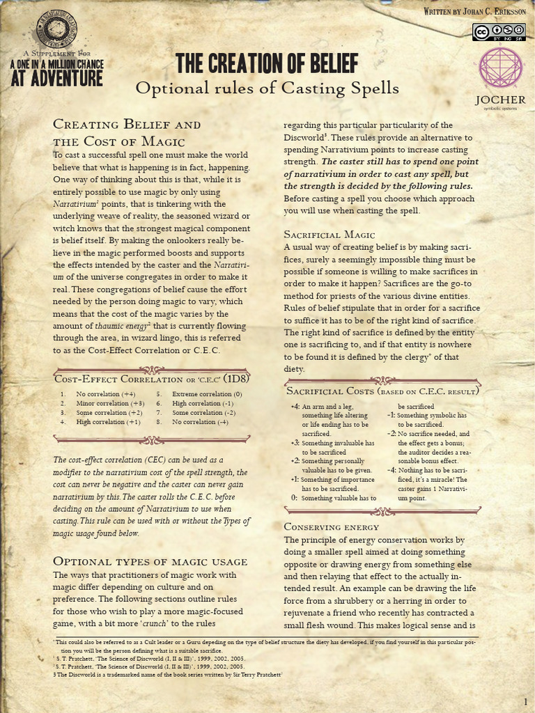 A One in A Million Chance at Adventure - Optional Magic Rules | PDF
