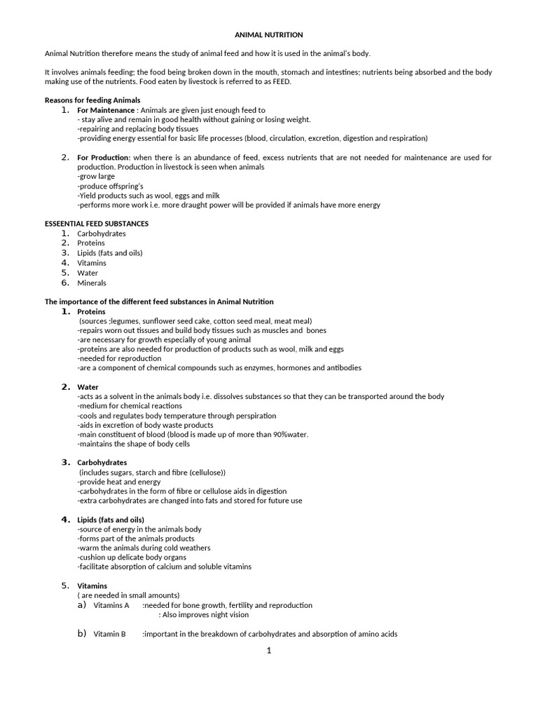 Notes - Animal Nutrition. ..New Syllabus | PDF