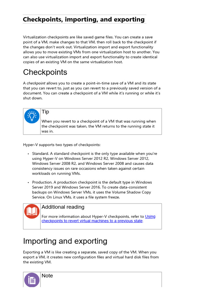 Checkpoints, Importing, and Exporting | PDF | Virtual Machine | Technology & Engineering