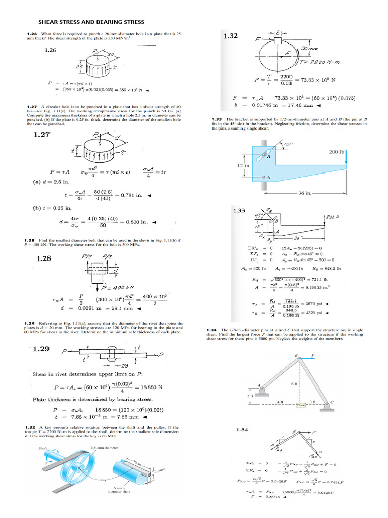 Shear Stress and Bearing Stress Reviewer | PDF