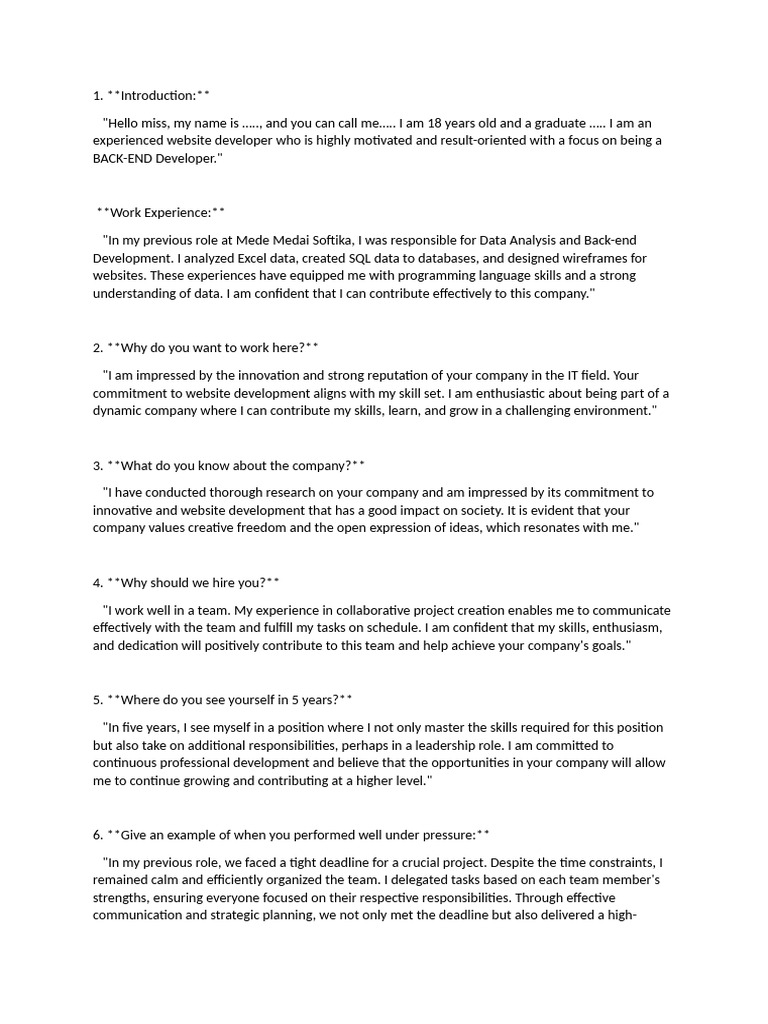 Job Interview | PDF
