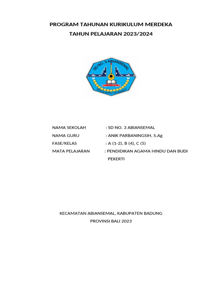 Kop Depan Program Tahunan Kurikulum Merdeka | PDF