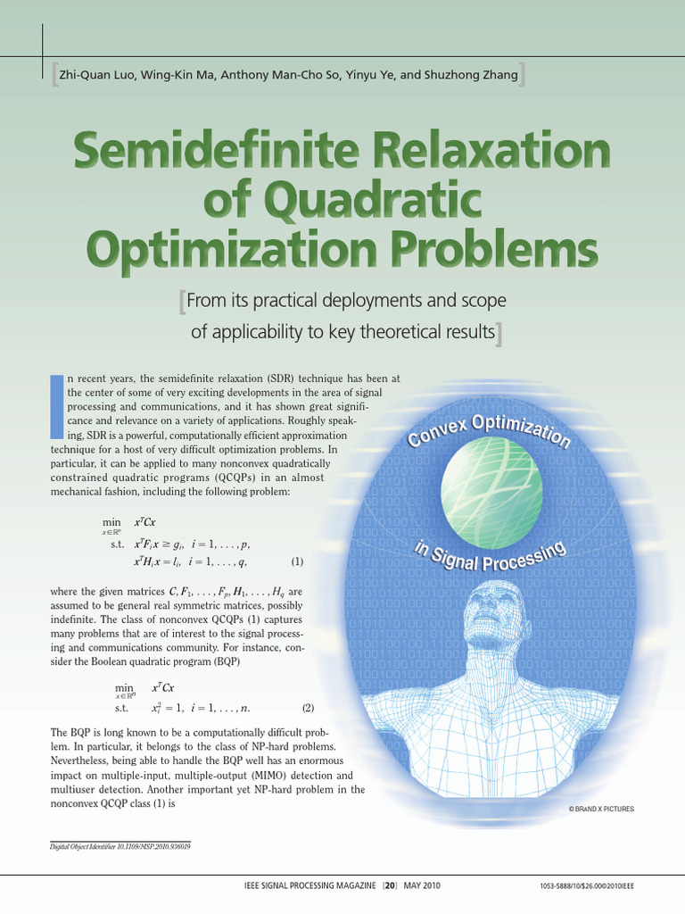 Semidefinite Relaxation of Quadratic Optimization Problems | PDF