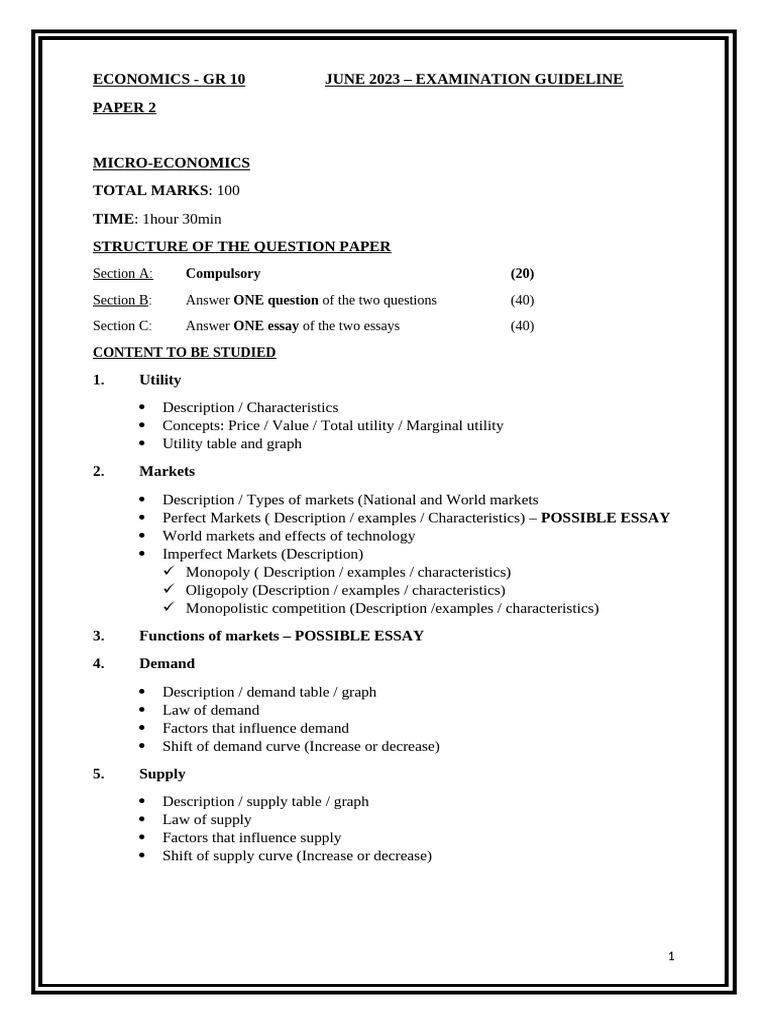 Eco 10 - Paper 2 June 2023 - Exam Guideline | PDF | Supply (Economics ...