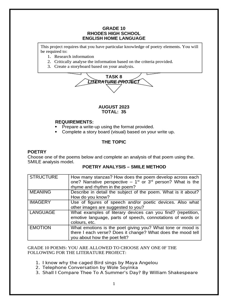 Grade 10 Poetry Analysis Project Guide | PDF | Poetry