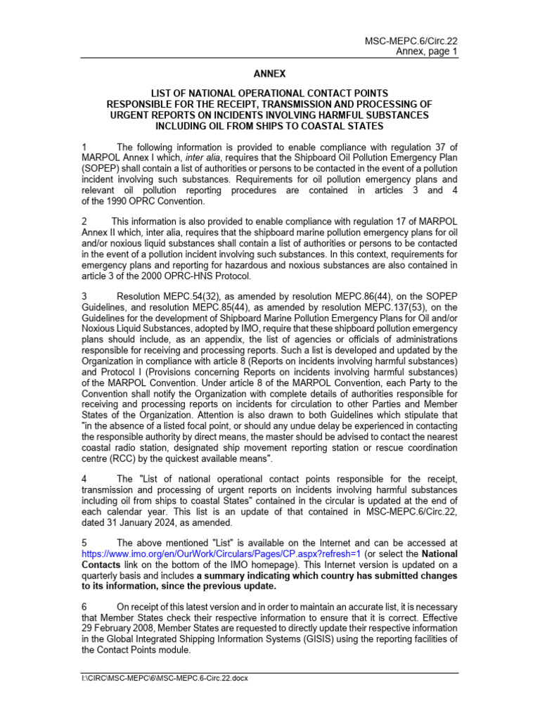 MSC-MEPC.6-Circ.22 As at 31 July 2024 | PDF