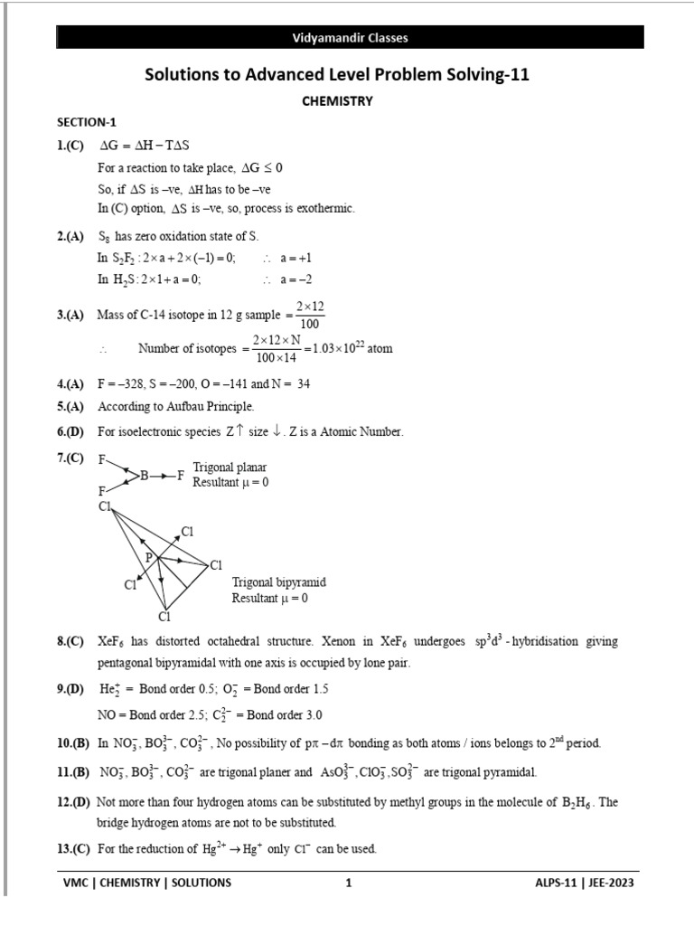 Chemistry-Advanced Level Problem Solving-11 - Solutions | PDF | Physical Chemistry | Chemistry