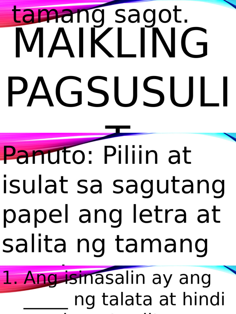 Maikling Pagsusulit-Filipino 10 | PDF