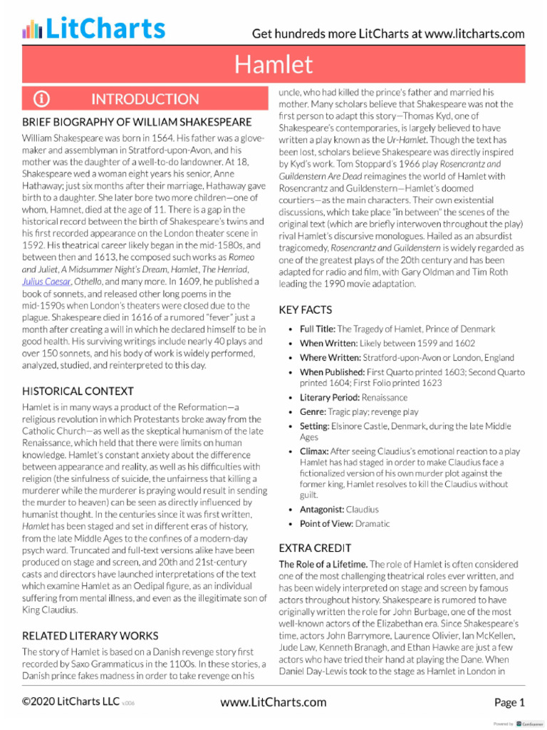 Gr12 - Eng HL - Hamlet Litcharts | PDF