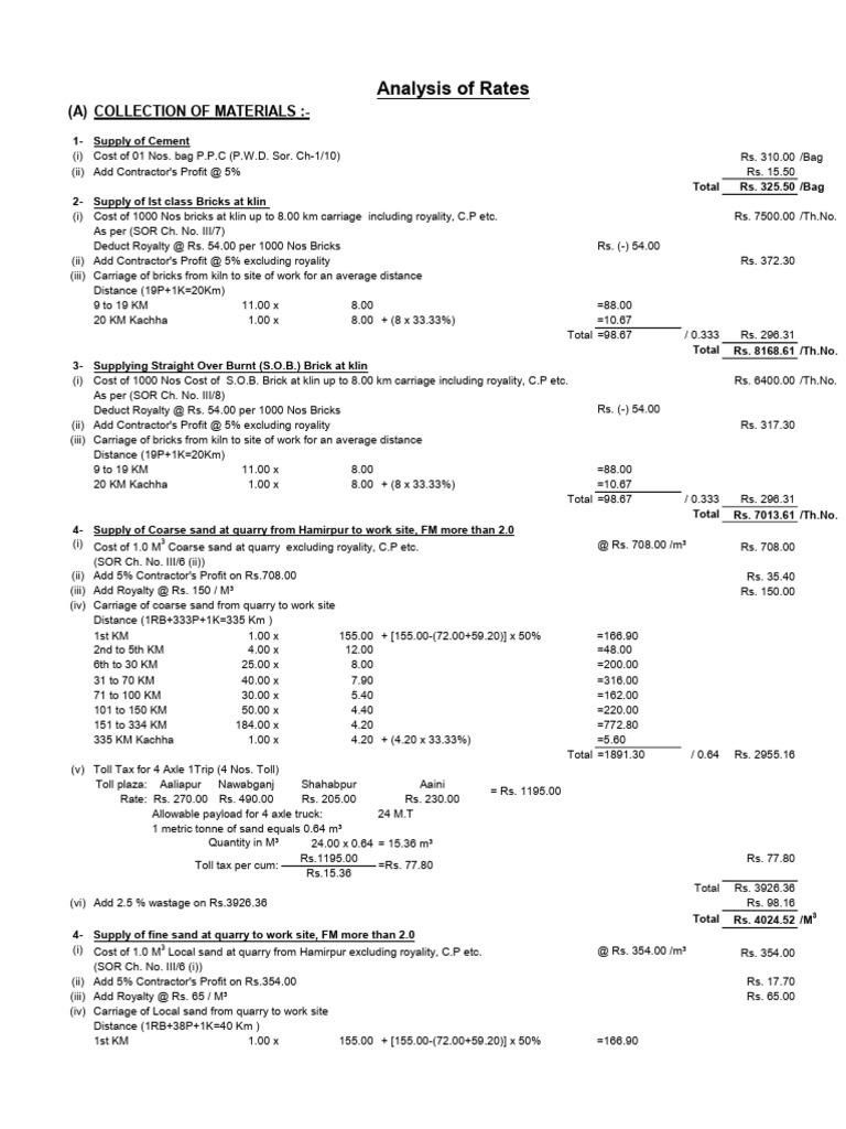 Rate Analysis o Maigla Dy-1 | PDF