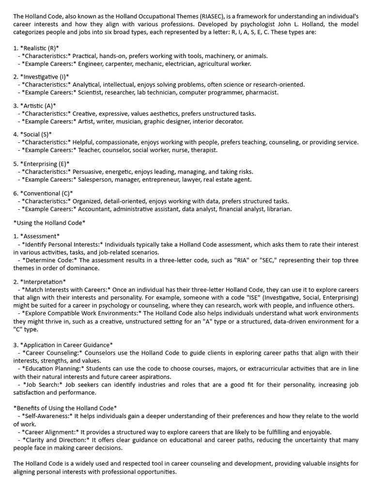 The Holland Code | PDF