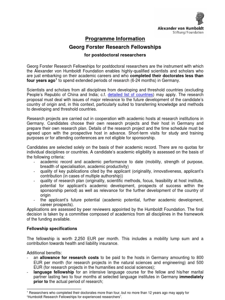 Georg Forster Research Fellowships Programme | PDF | Doctor Of ...
