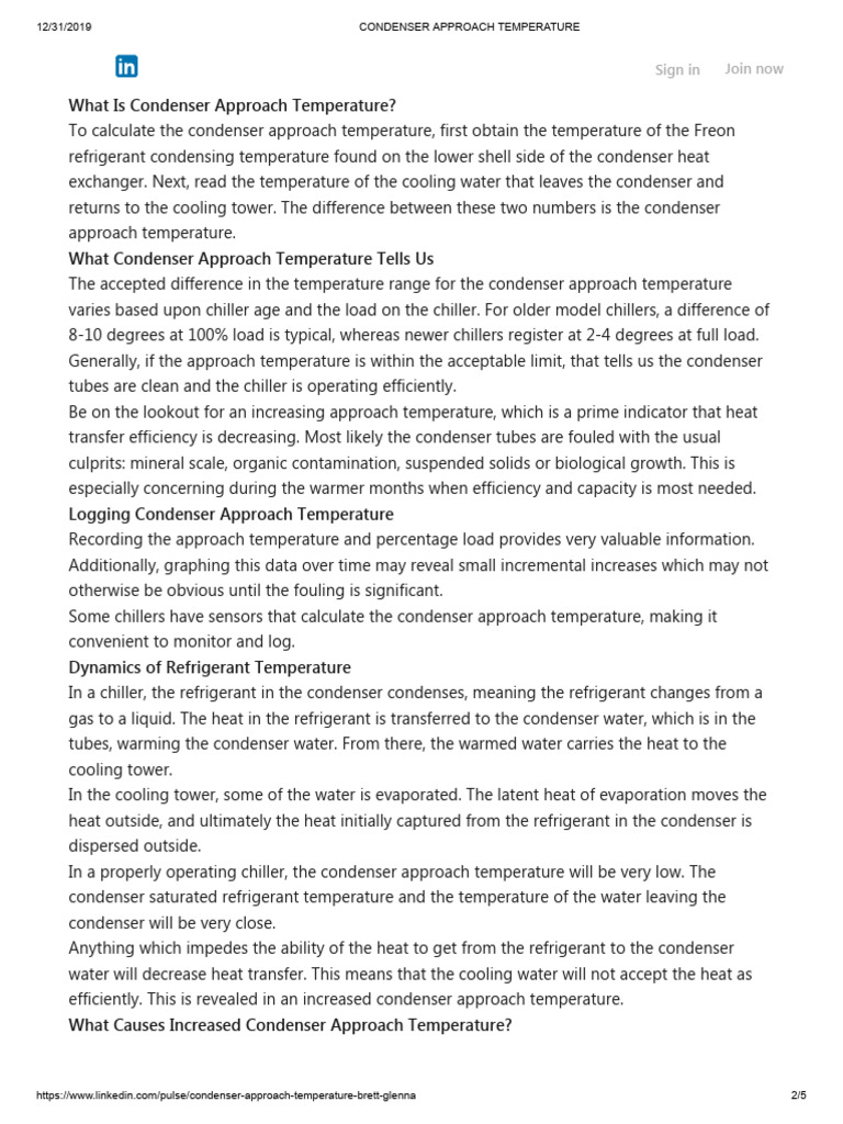 Condenser Approach Temperature | PDF