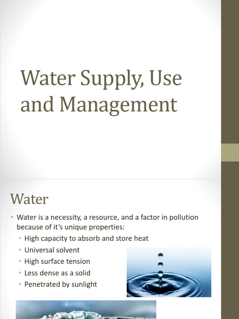 Lecture 4 (Water Use, Supply, & Management) | PDF