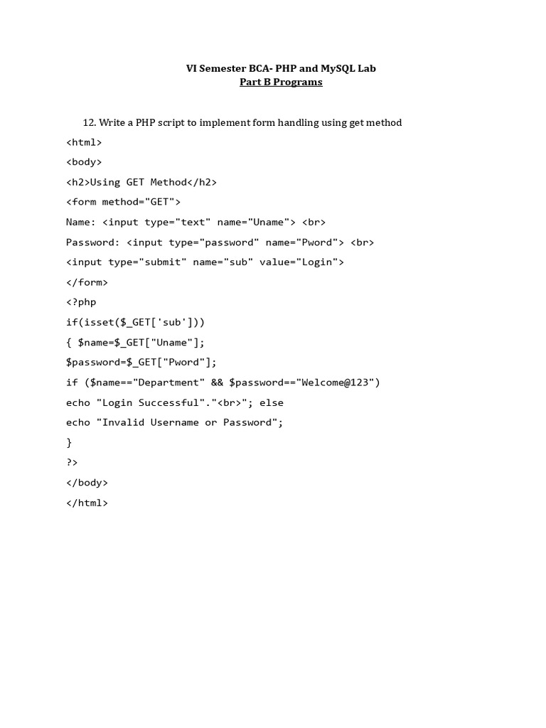 PHP Lab Part B Programs....... | PDF
