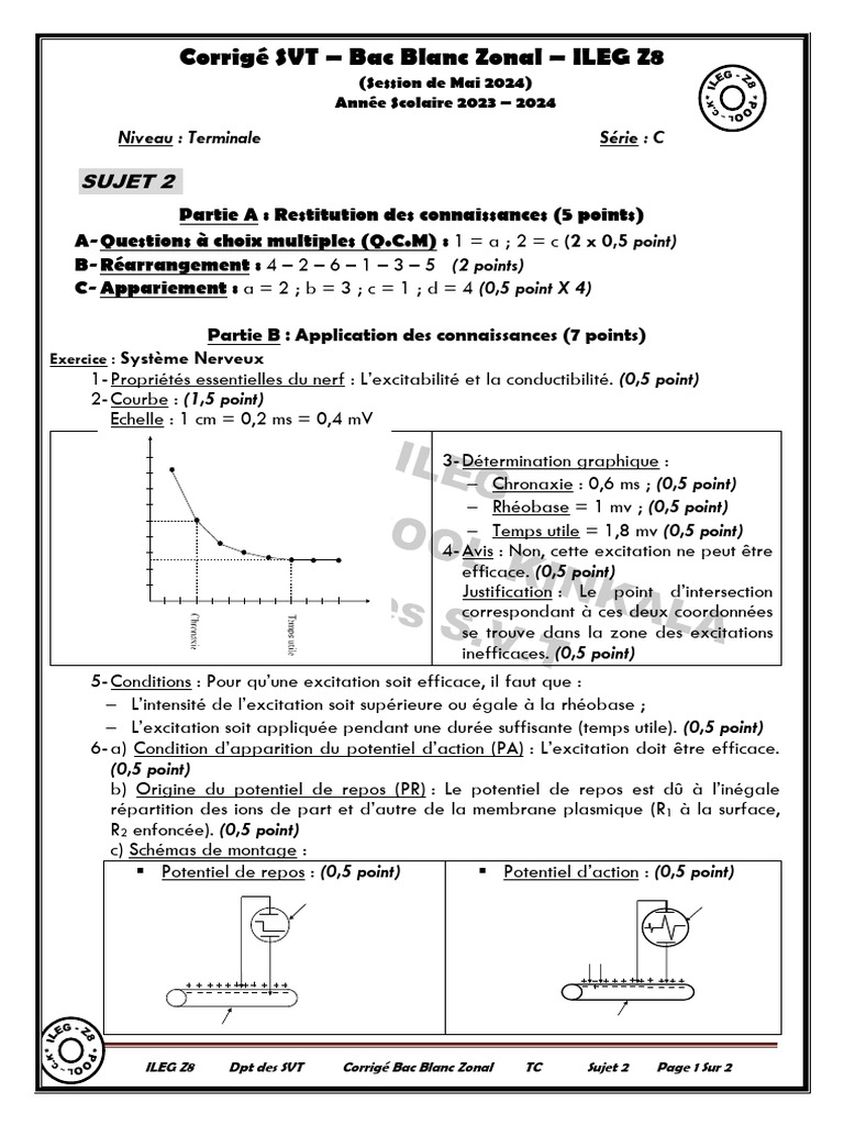 Corrigé Sujet 2 SVT Terminale C 103639 | PDF